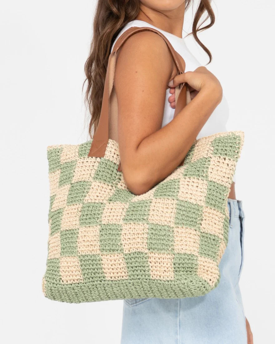 Rusty Checkmate Straw Beach Bag - Natural/Mint – Arnold's